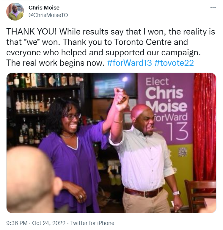 Toronto Votes 2022: Chris Moise elected as new Ward 13 councillor ...